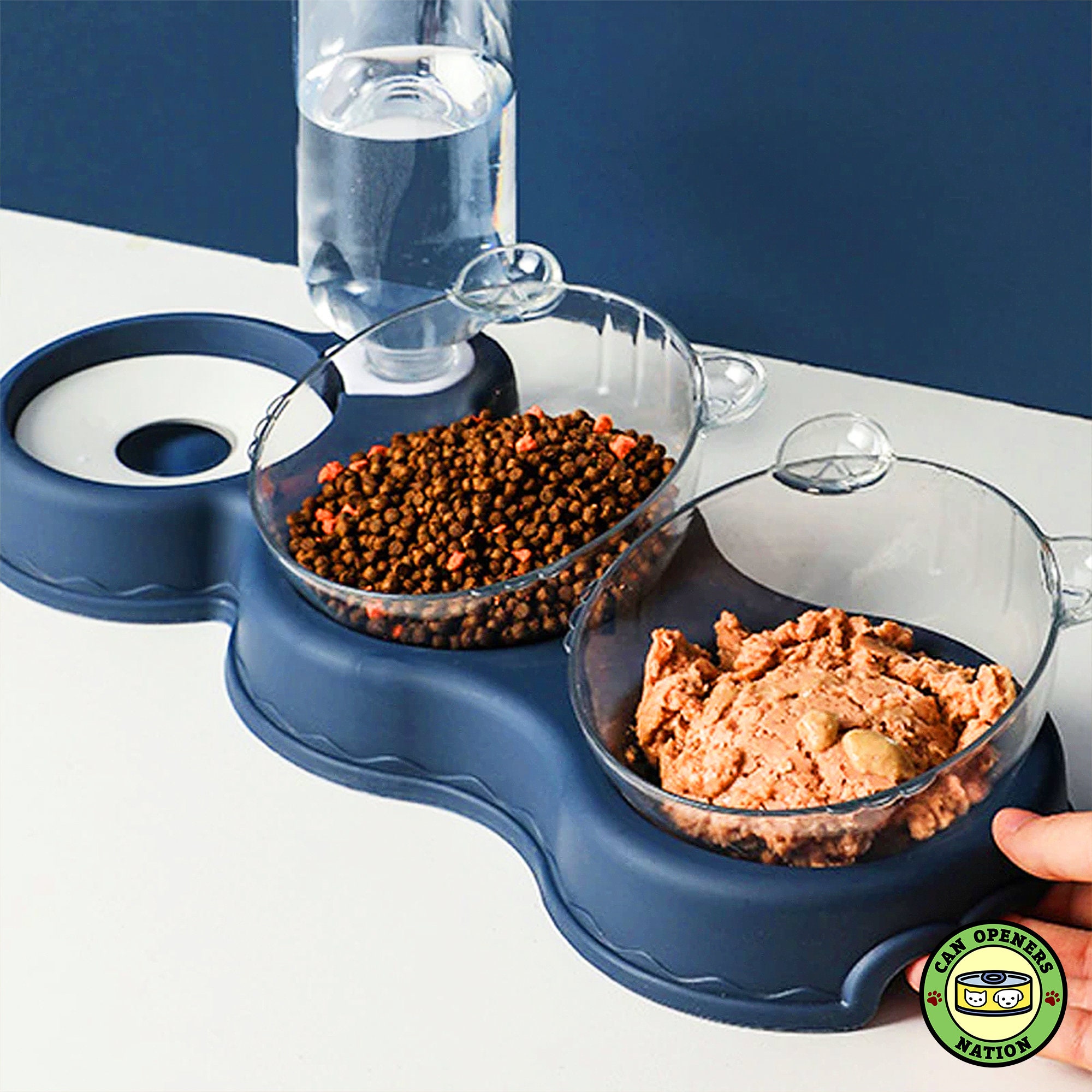 Double Cat Food Bowl, 3 in 1 Automatic Pet Feeding Station, Tilted ...