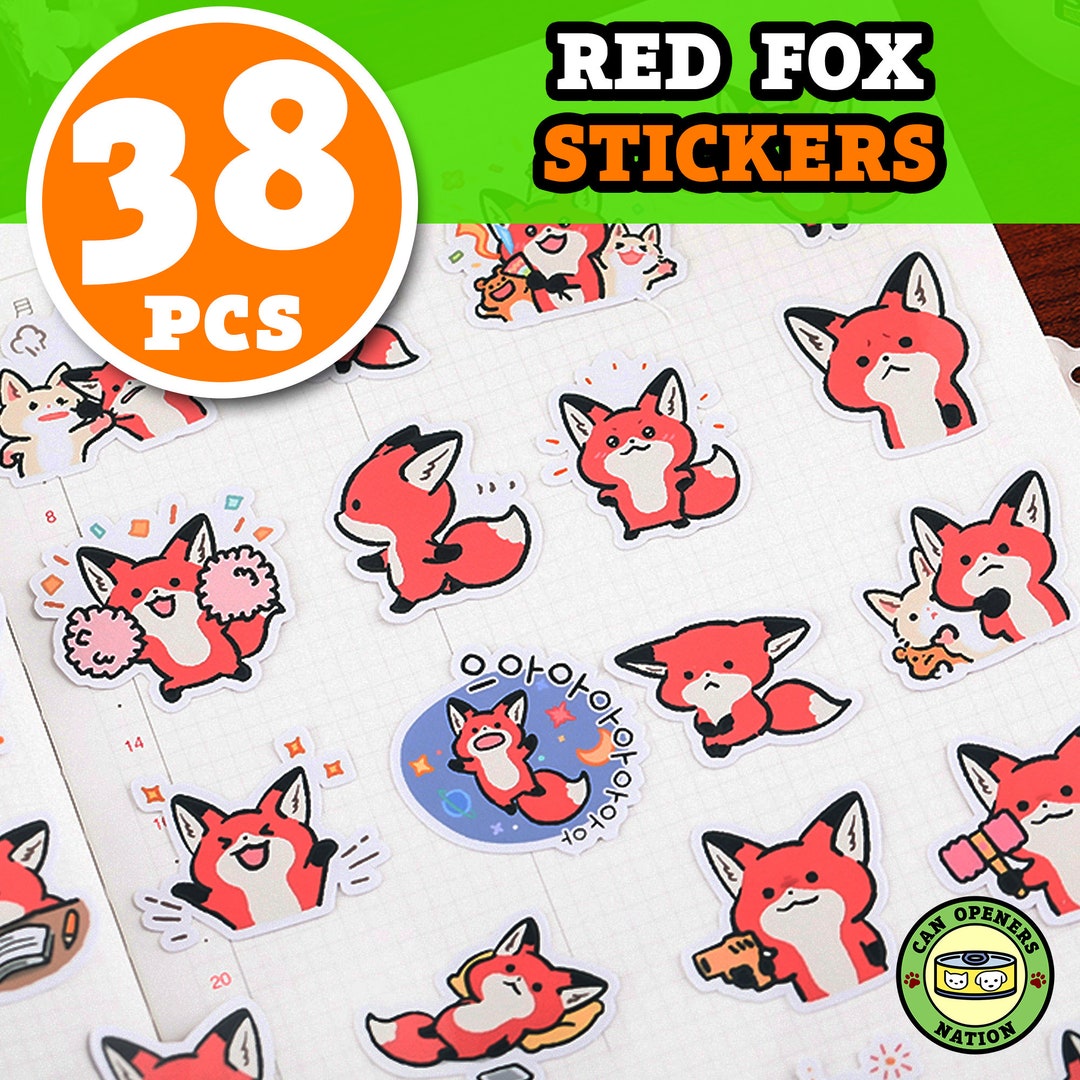 38 Pcs Cute RED FOX Stickers, Funny Cartoon Foxie Waterproof Vinyl ...