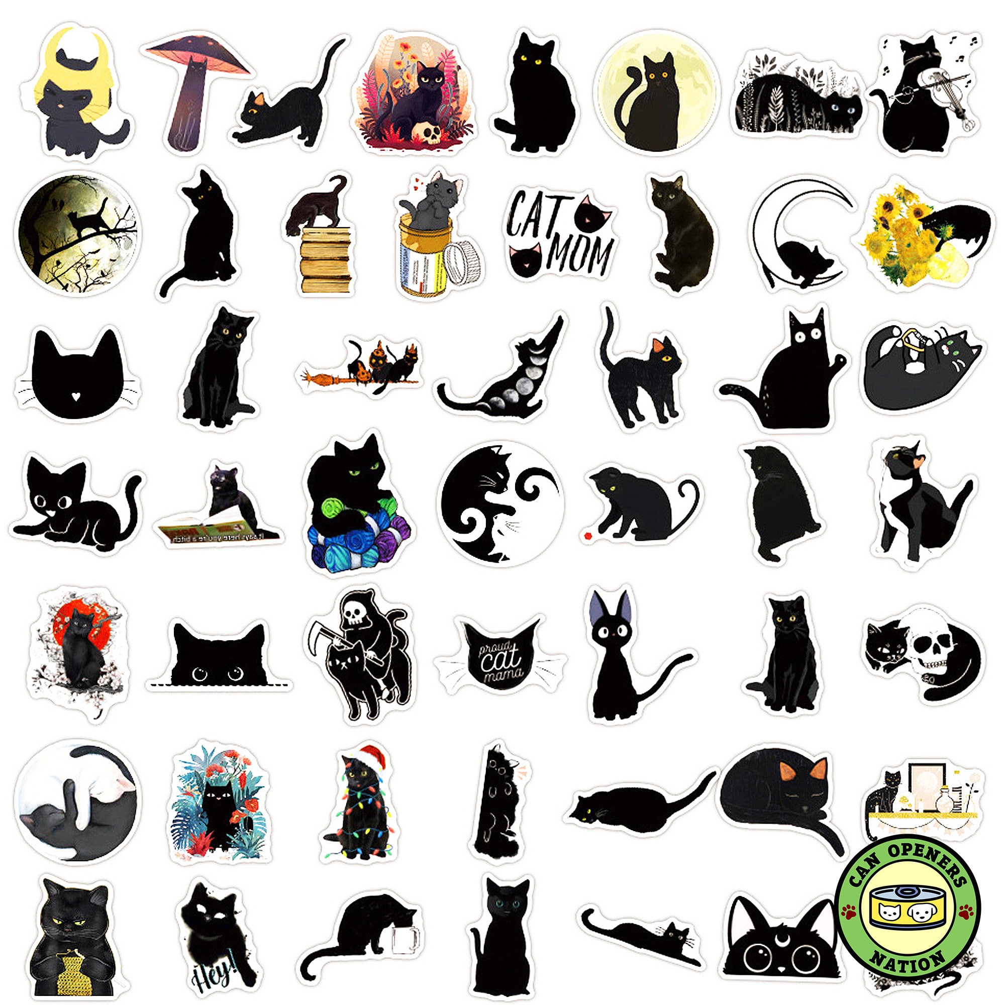 Black Cat Meme Stickers Pack, Dark Panther Shadow Kitty Decals Bundle ...