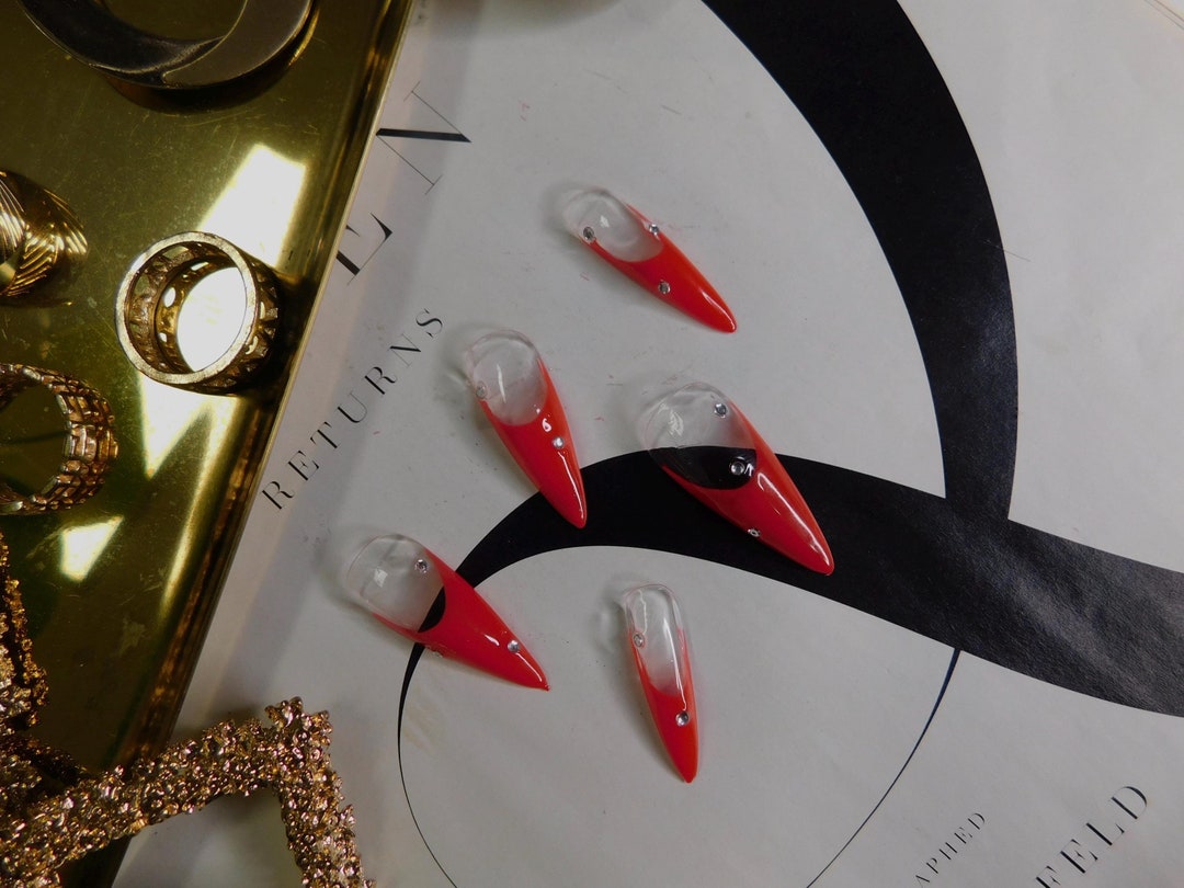 Red French Nail Set - Etsy