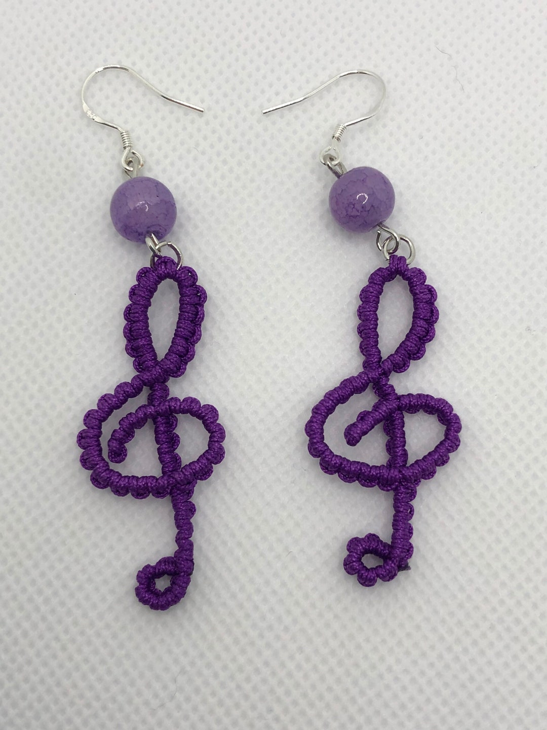 Micro Macrame Treble Clef Earrings-purple - Etsy