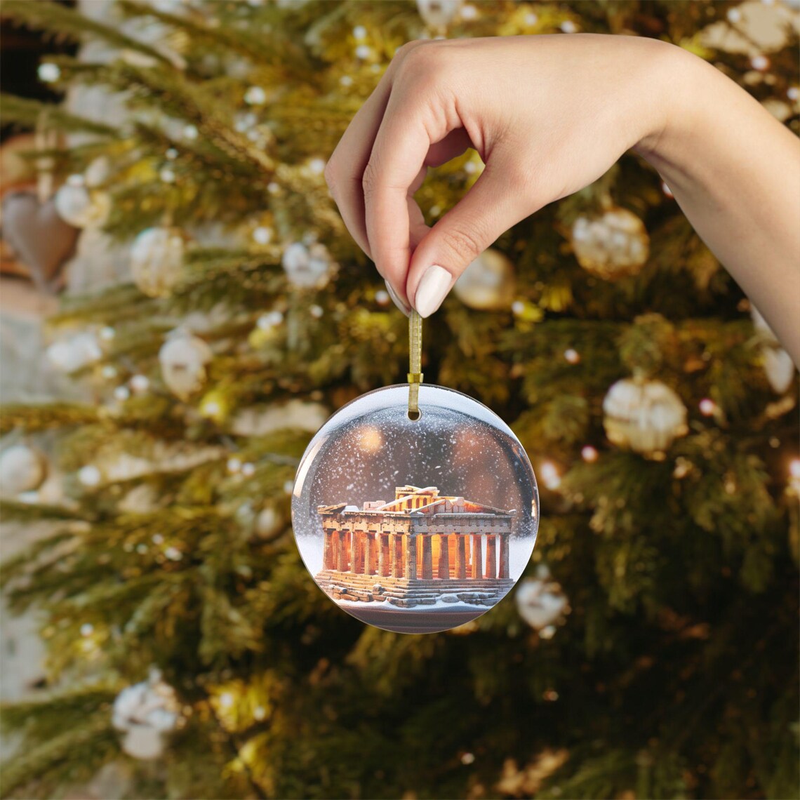 Glass Ornaments, Acropolis of Athens Snow Globe, Christmas Tree Decor ...