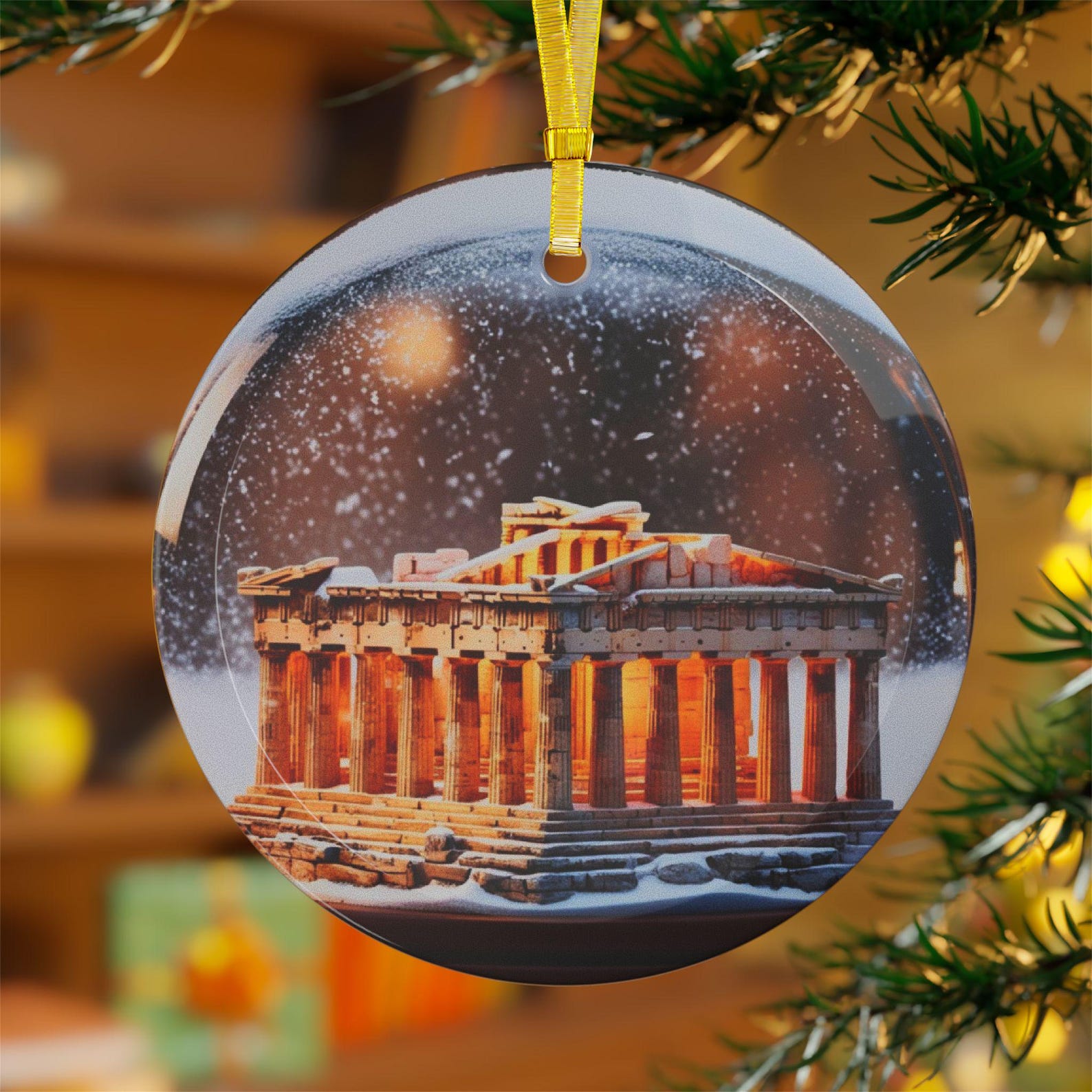 Glass Ornaments, Acropolis of Athens Snow Globe, Christmas Tree Decor ...