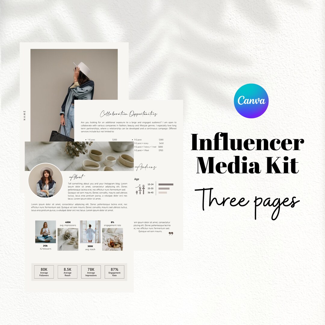 3 Pages Influencer Media Kit Canva Template, Modern Social Media Kit ...