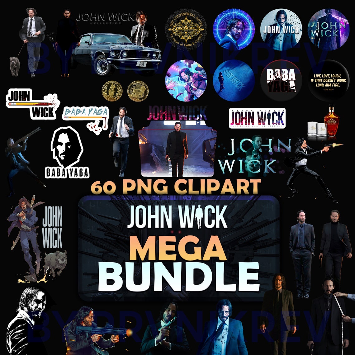 John Wick PNG BUNDLE | Printable 60 PNG Pack | John Wick 4 Clipart ...