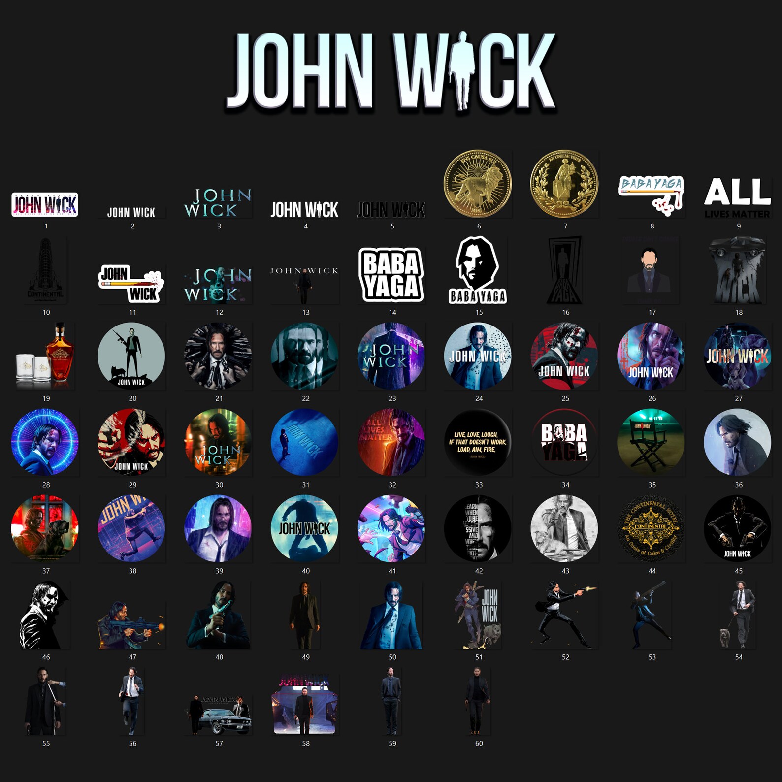 John Wick PNG BUNDLE | Printable 60 PNG Pack | John Wick 4 Clipart ...