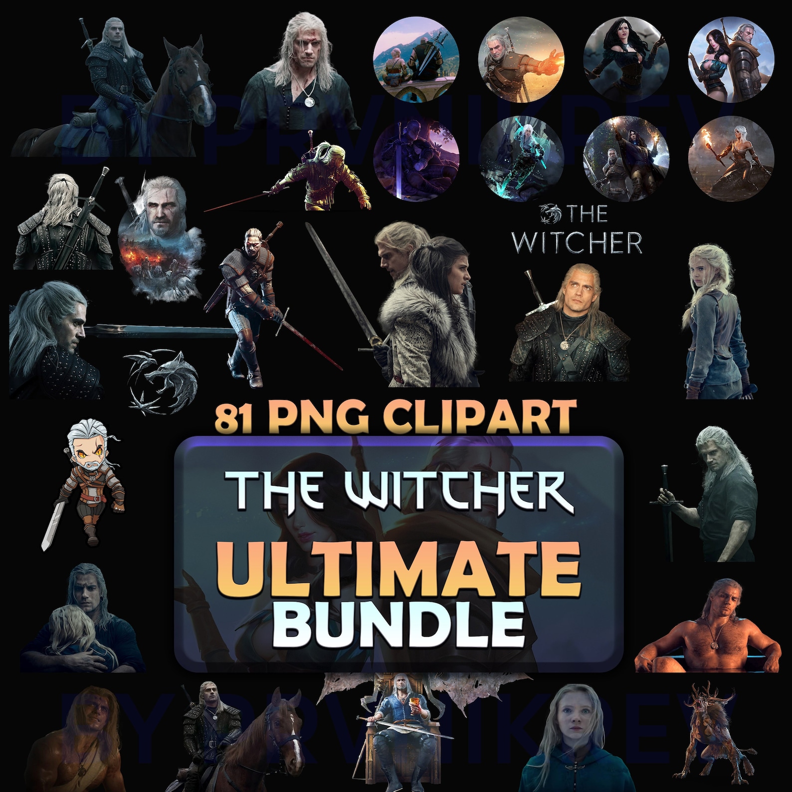 The Witcher ULTIMATE Png Bundle | Printable 81 PNG Pack | the Witcher 3 ...