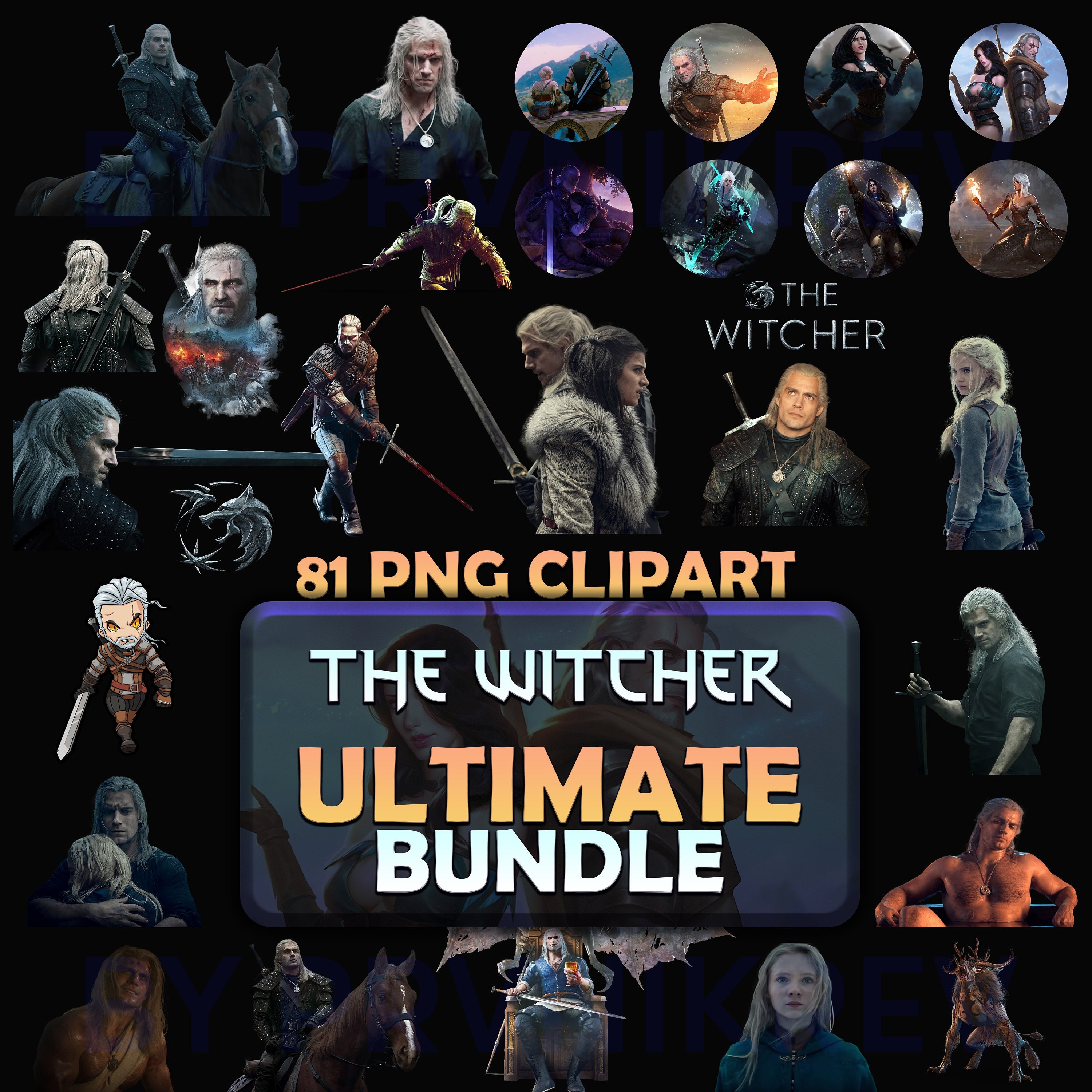 The Witcher ULTIMATE Png Bundle | Printable 81 PNG Pack | the Witcher 3 ...