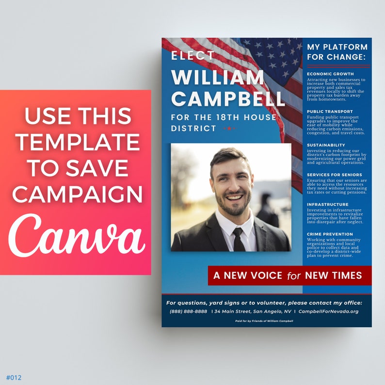 Political Campaign Mailer/handout Flyer I Editable Canva - Etsy