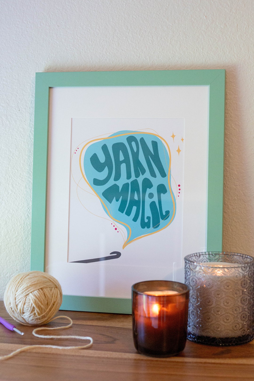 Yarn Magic Digital Print Blue Crochet Inspired Poster for Yarn and ...