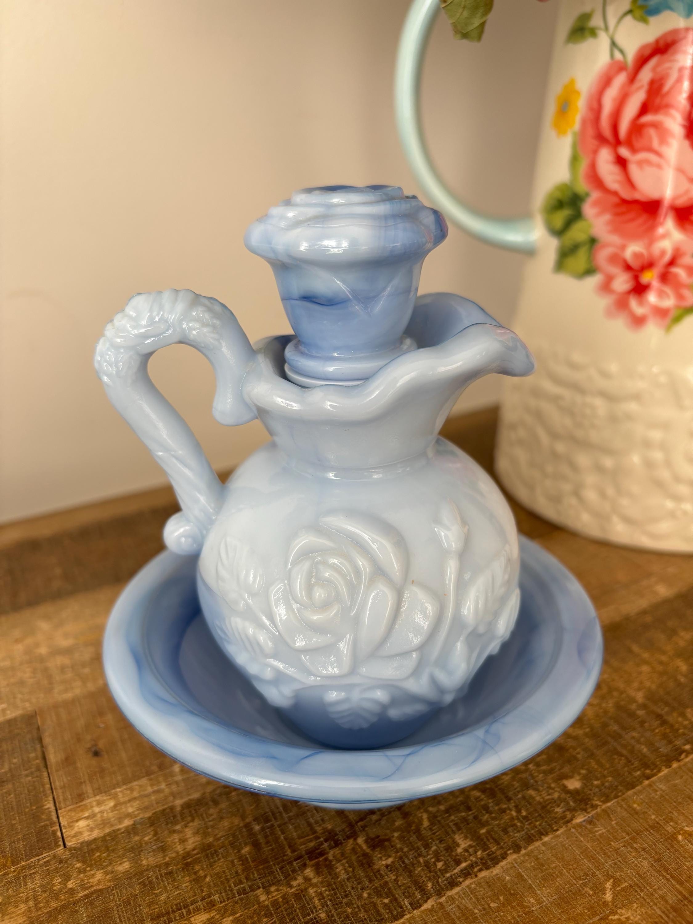 Vintage Avon Pitcher and Basin, May 1978 Blue Pitcher and Bowl, Vintage ...