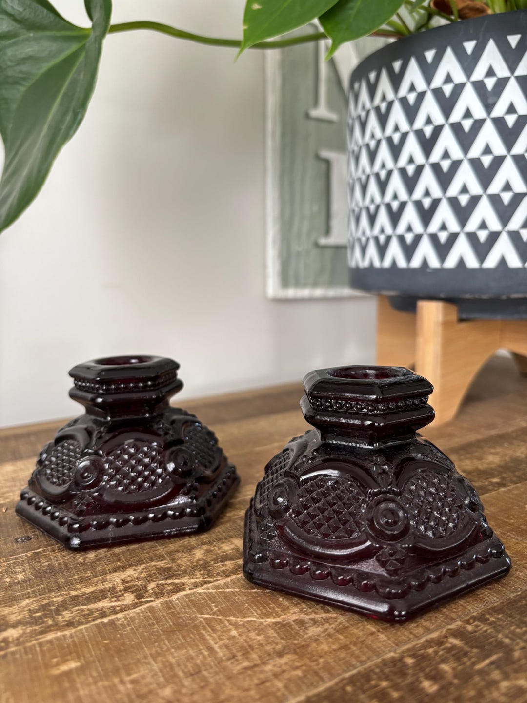 Vintage Red Glass Candle Holders, Set of Two Vintage Red Avon Cape Cod ...