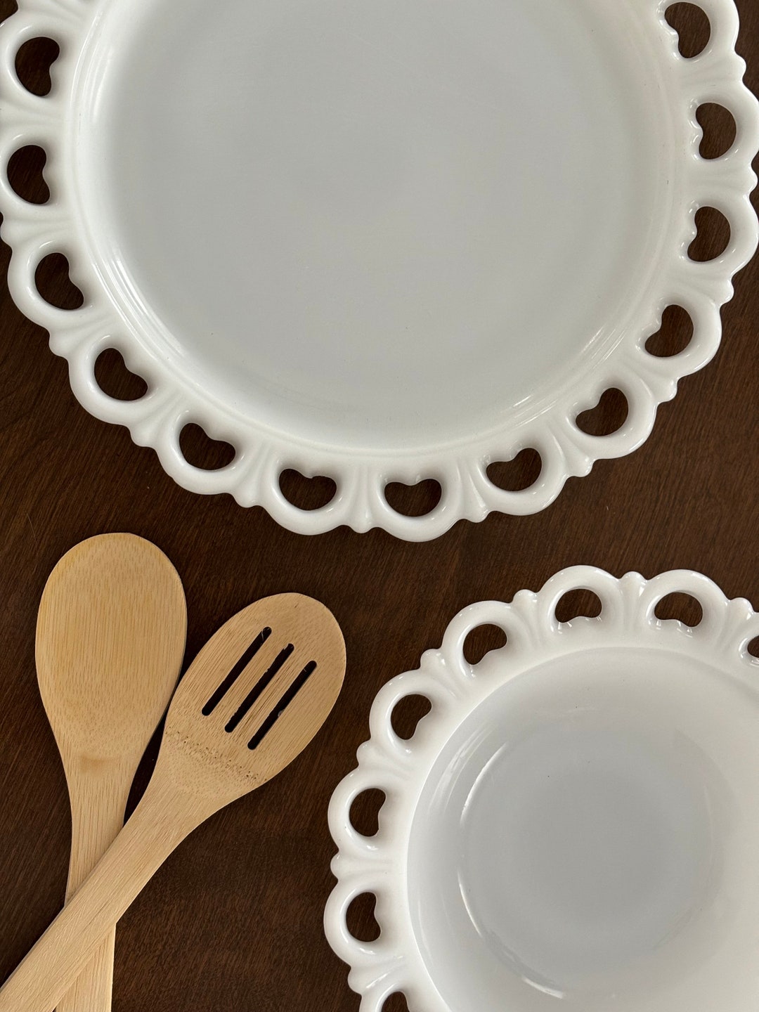 Vintage Milk Glass Serving Platter and Bowl Set, Cake Plate for ...