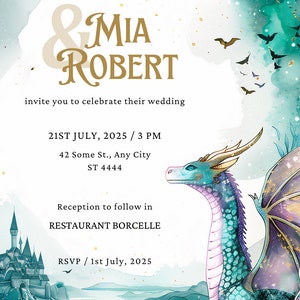 Fantasy Wedding Invitation, Dragon Invite, Wedding Invitation Template ...