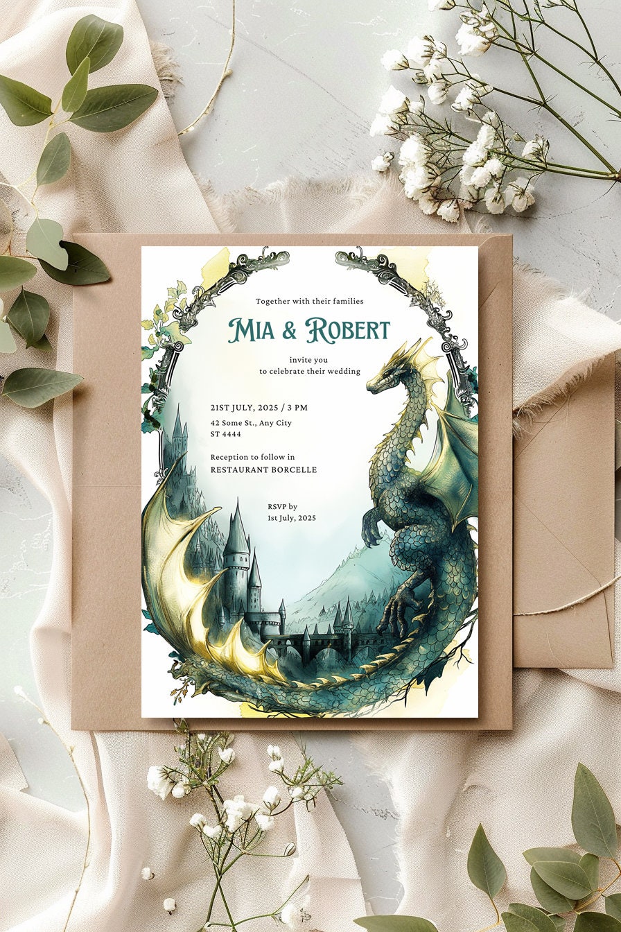 Fantasy Wedding Invitation, Dragon Invitation, Wedding Invitation ...