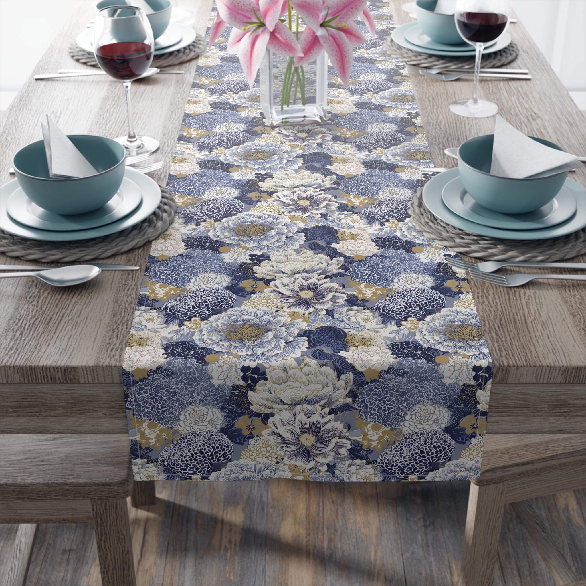 Floral Fabric, Blue and Gold Pure Cotton, Textile Pattern Design ...