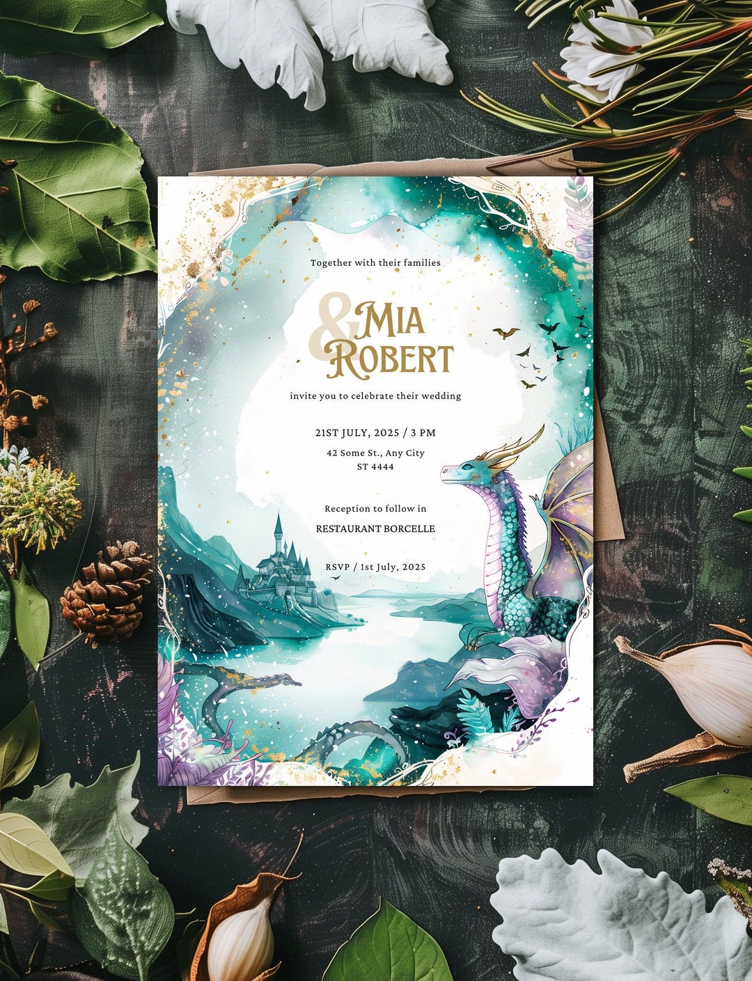 Fantasy Wedding Invitation, Dragon Invite, Wedding Invitation Template ...