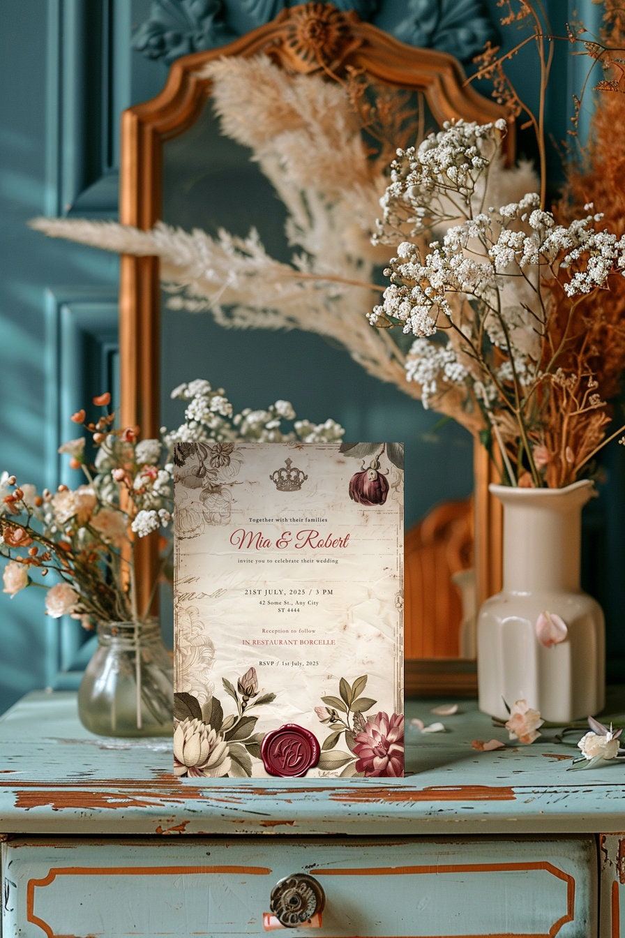 Wedding Invitation Template, Antique Style Wedding, Alternative Wedding ...