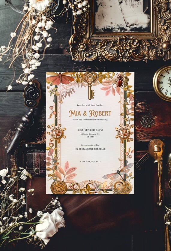 Steampunk Wedding Invitation Template