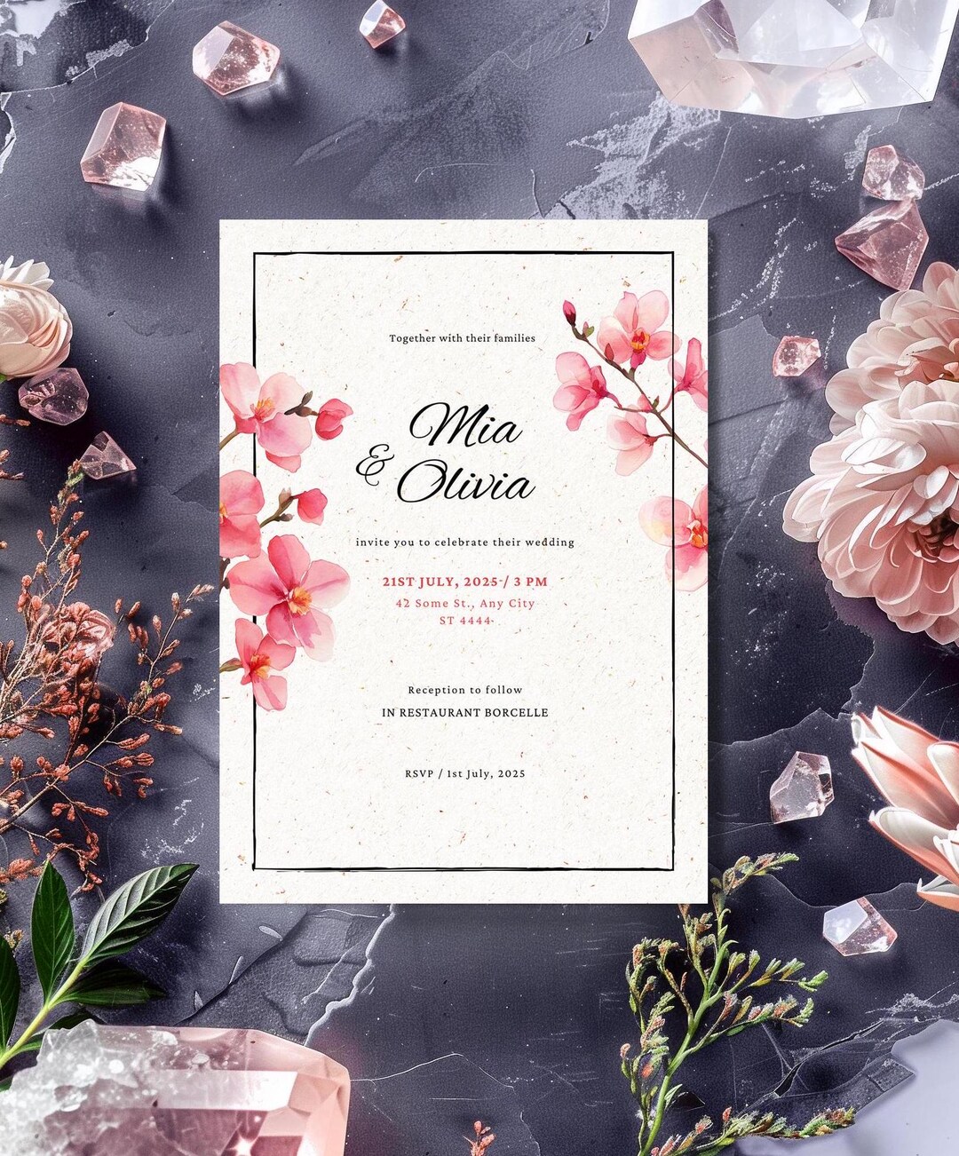 Japan Wedding Invitation, Wedding Invitation Template, Cherry Blossom ...