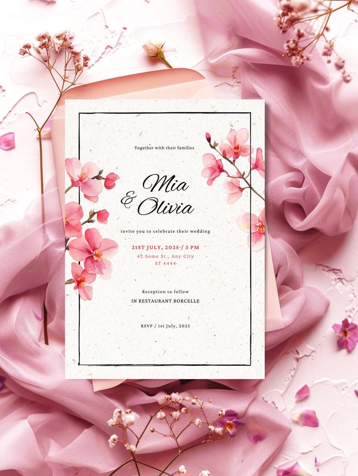Japan Wedding Invitation, Wedding Invitation Template, Cherry Blossom ...