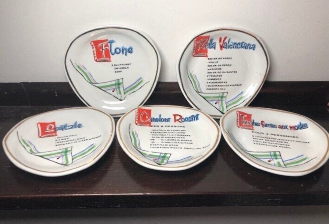 Tapas Plates | Set of 5 Spanish Gold Trimmed Recipe Plates | Cocina ...