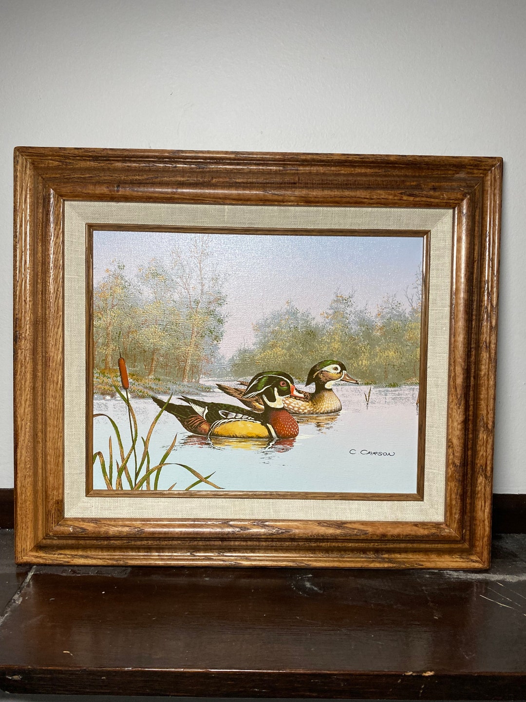 Vtg C Carson Ducks on Pond Oil on Canvas Wall Decor Painting Signed ...
