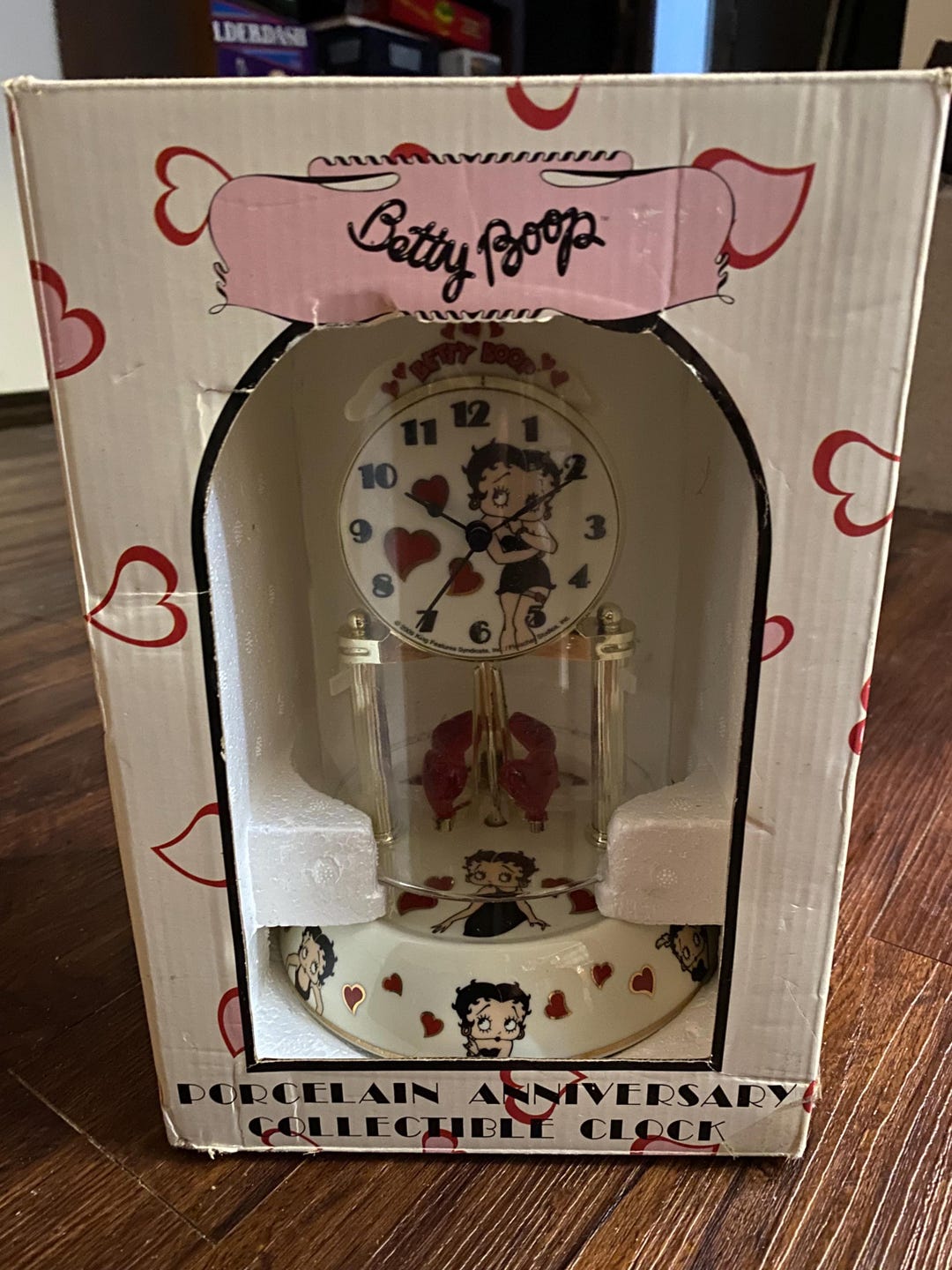 Betty Boop Anniversary Clock Vintage Porcelain With Glass Dome Original ...