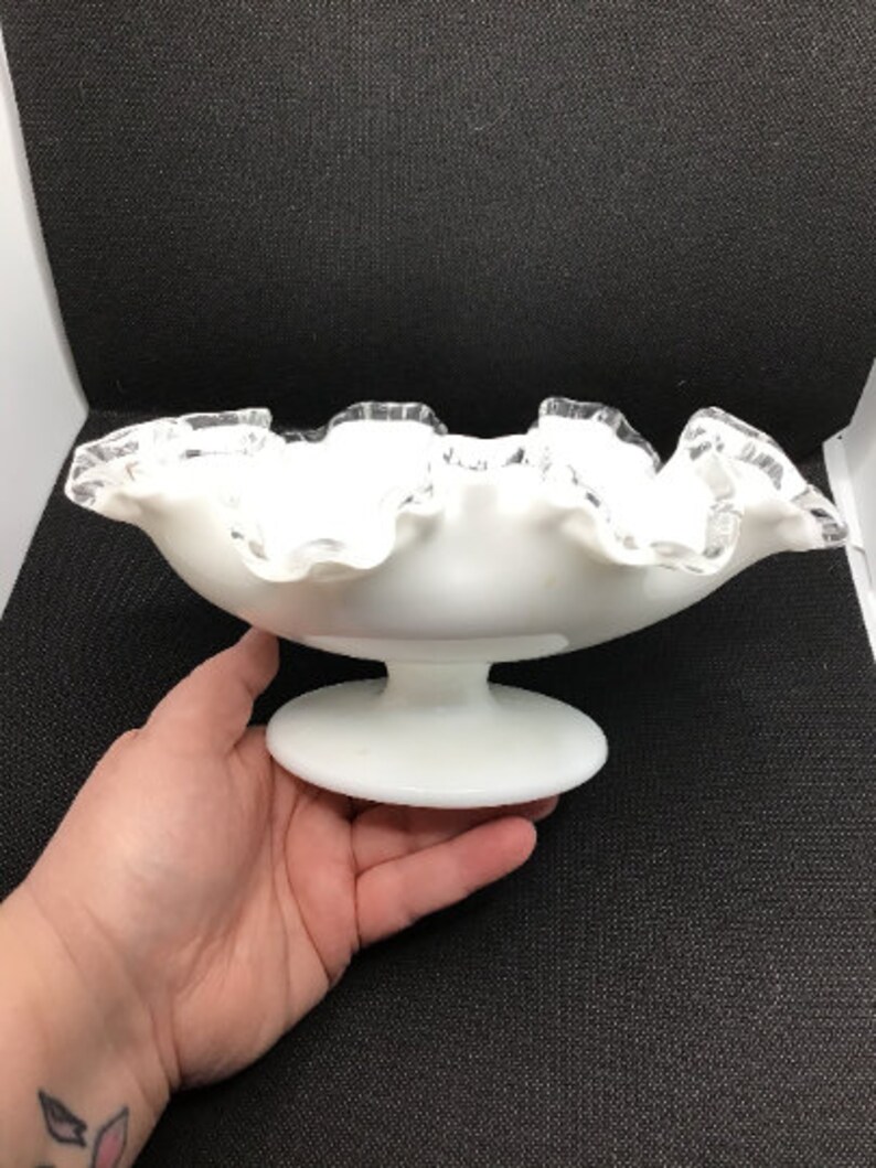 Silver Crest Bowl Fenton Large Milk Glass Footed Pedestal Bowl W ...