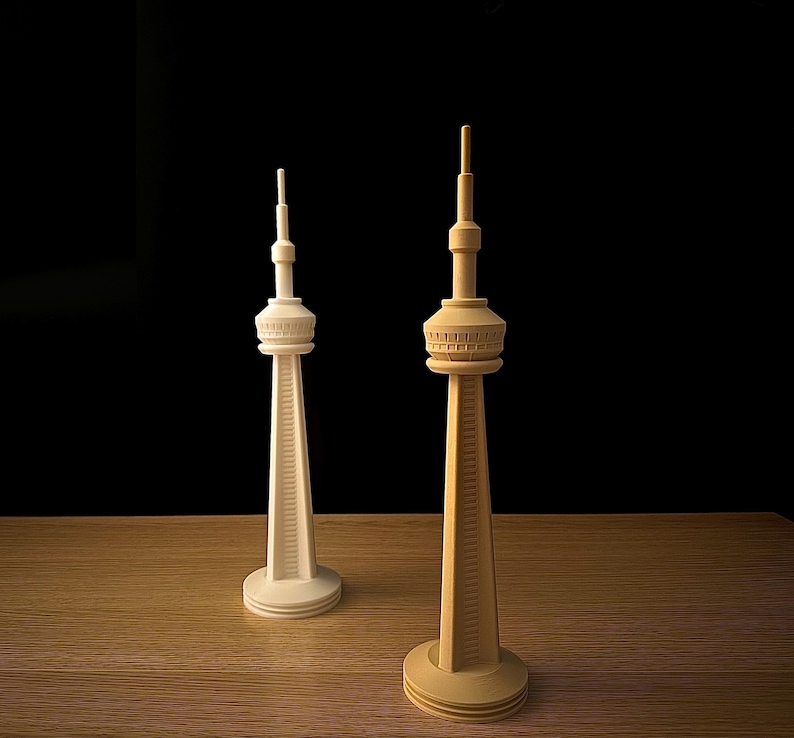 3D Printed CN Tower Model | Oak & White PLA, Toronto Landmark - Etsy