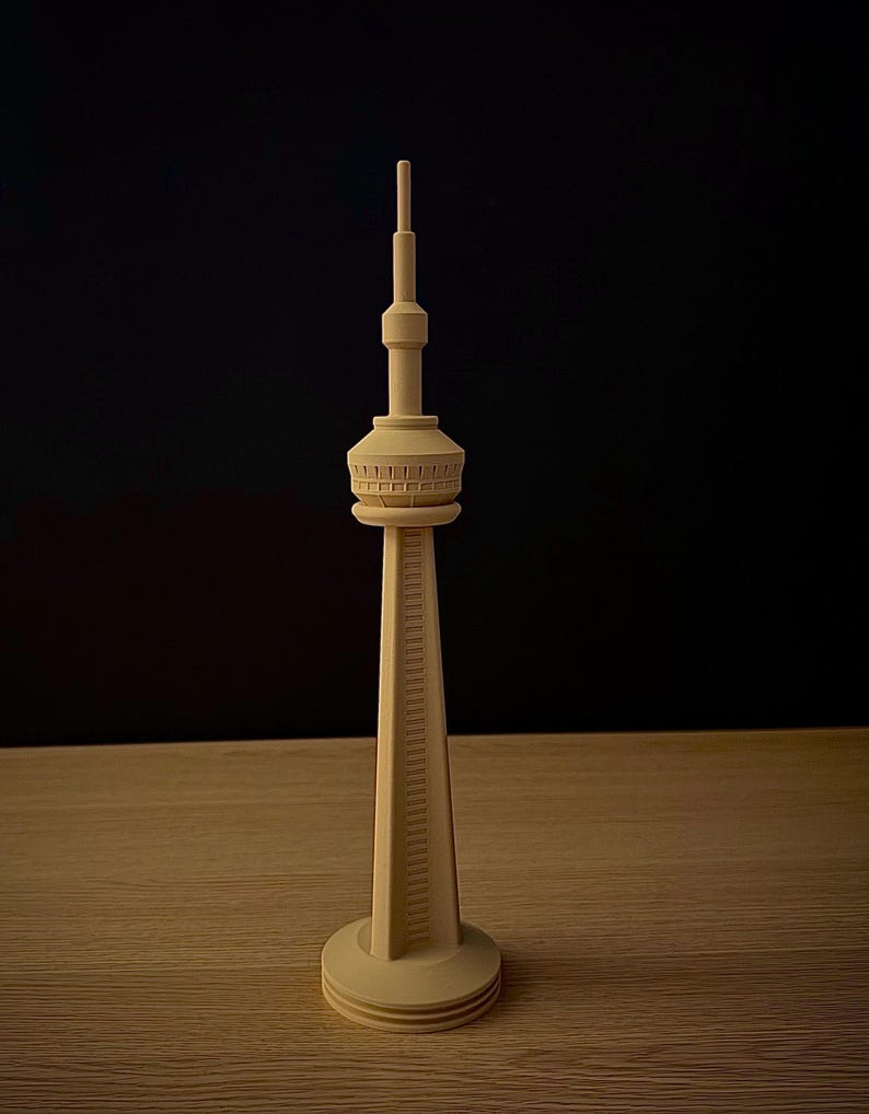 3D Printed CN Tower Model | Oak & White PLA, Toronto Landmark - Etsy