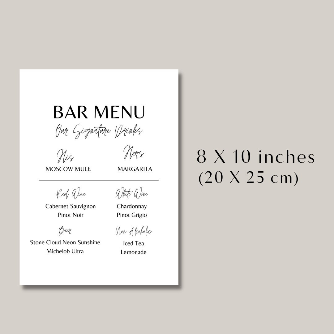 HALEY Printable Bar Menu Template, Minimalist Wedding Bar Menu, Wedding ...