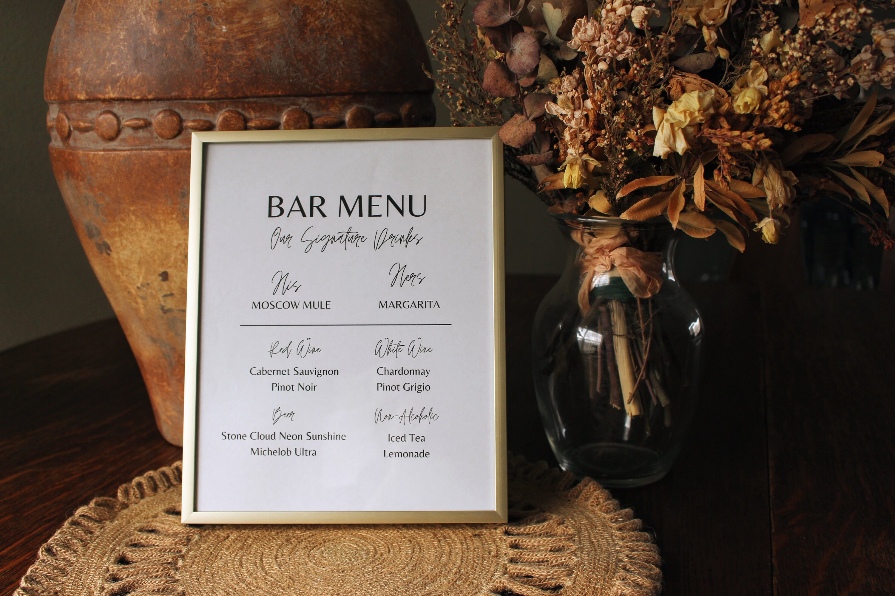 HALEY Printable Bar Menu Template, Minimalist Wedding Bar Menu, Wedding ...