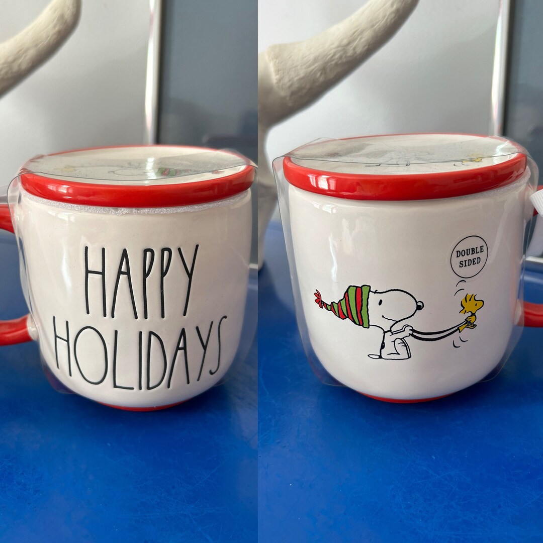 Rae Dunn Peanuts Snoopy Woodstock Happy Holidays Double Sided Mug With ...