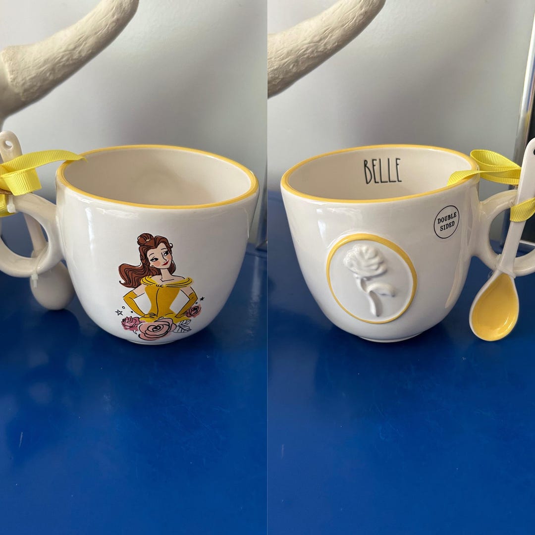 Rae Dunn Disney Beauty and the Beast Belle Double Sided Mug With Spoon ...