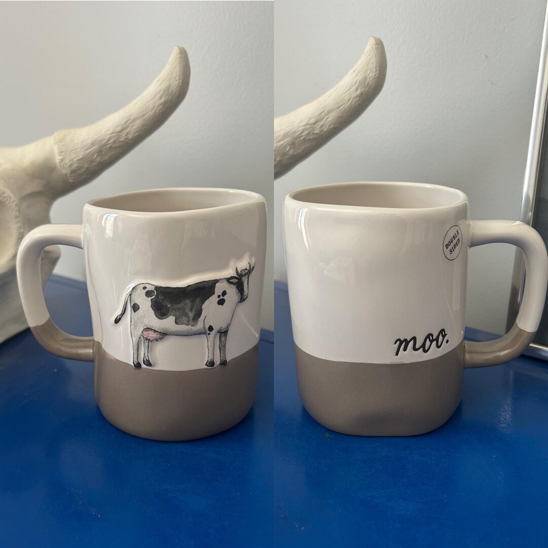 Rae Dunn Tan and White Holstein Cow Moo Double Sided Mug - Etsy