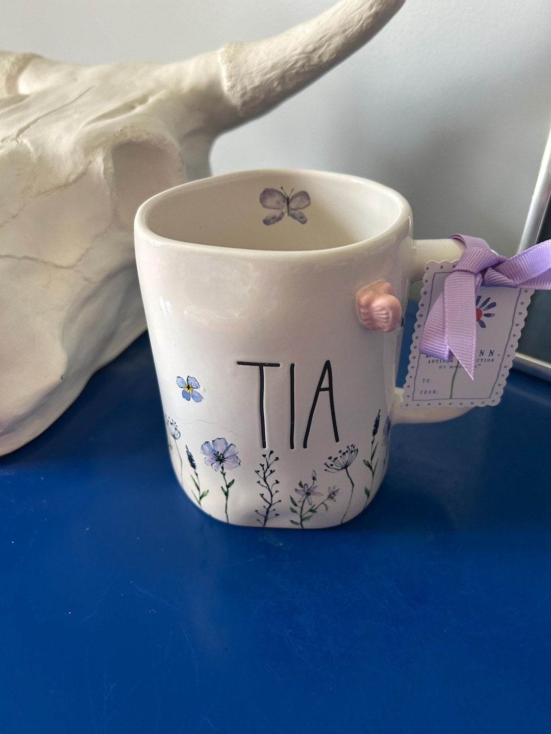 Rae Dunn White Floral Flowers With Butterfly Tia Mug - Etsy