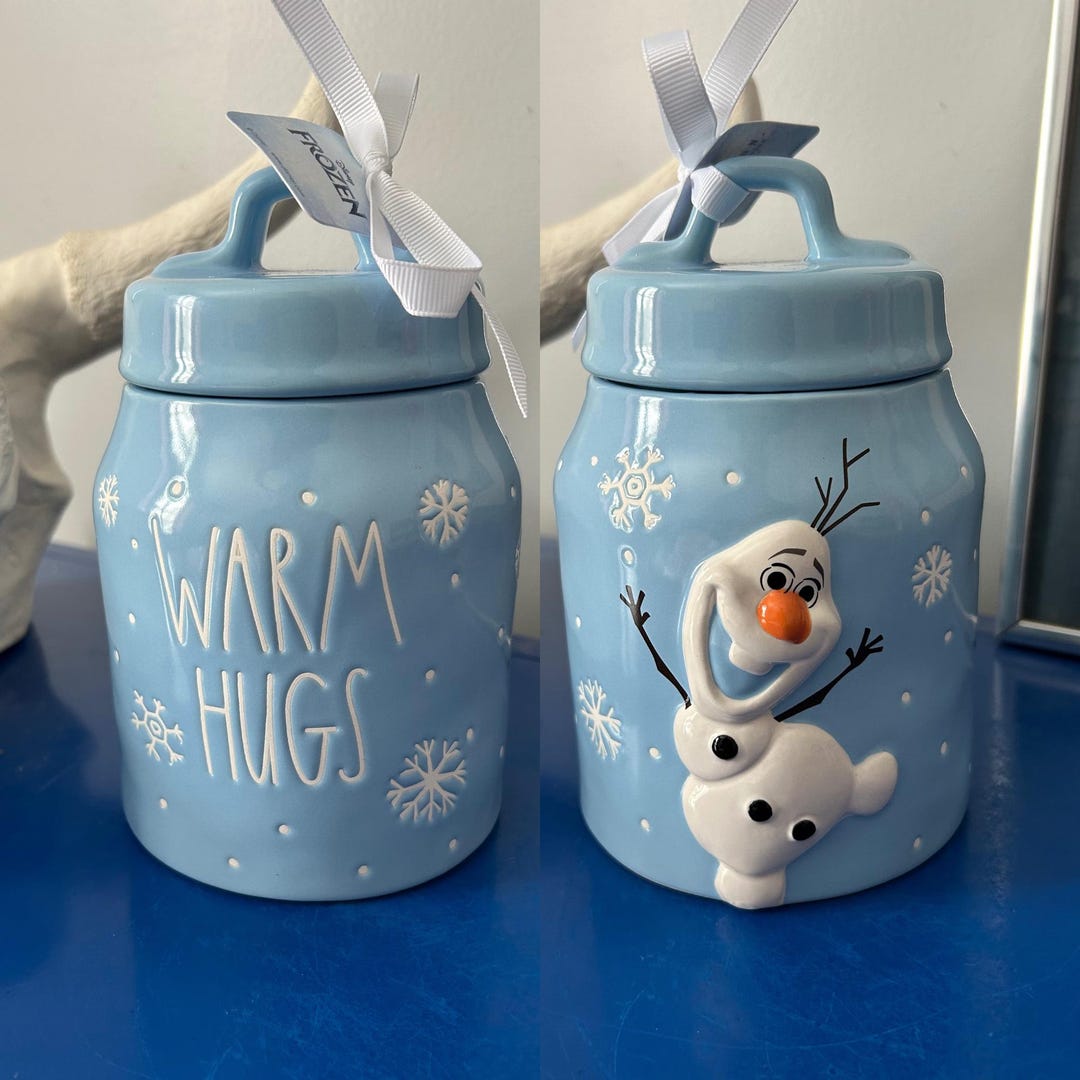 Rae Dunn Disney Frozen Olaf Warm Hugs Blue Snowflake Canister Candy Jar ...