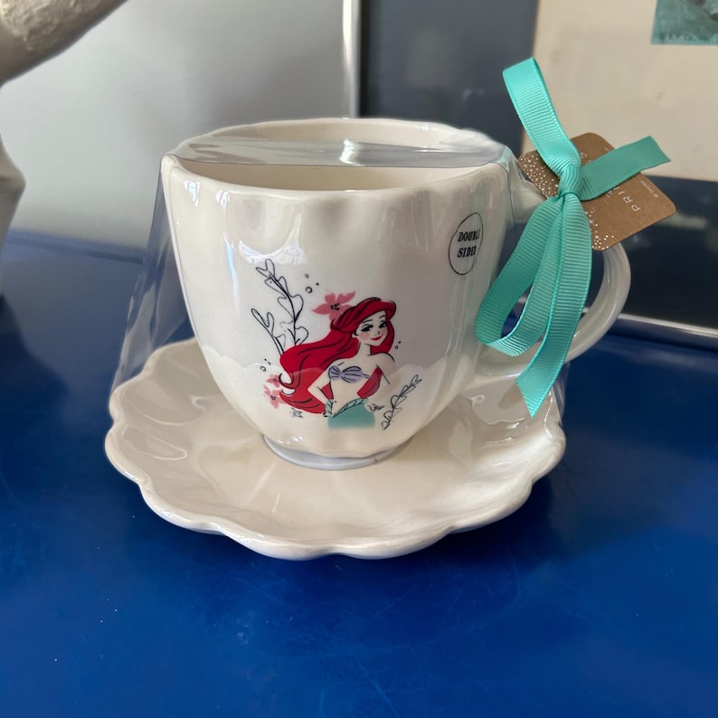 Rae Dunn Disney Little Mermaid White Iridescent Ariel Teacup and ...