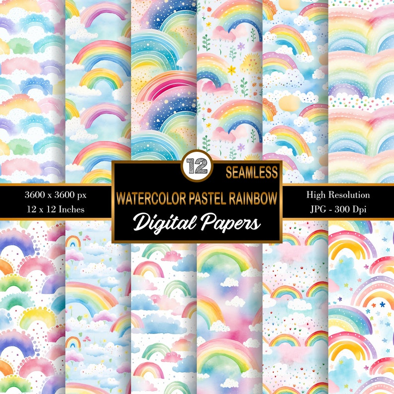 Rainbow Digital Paper, Rainbow Star Digital Paper, Rainbow Background ...