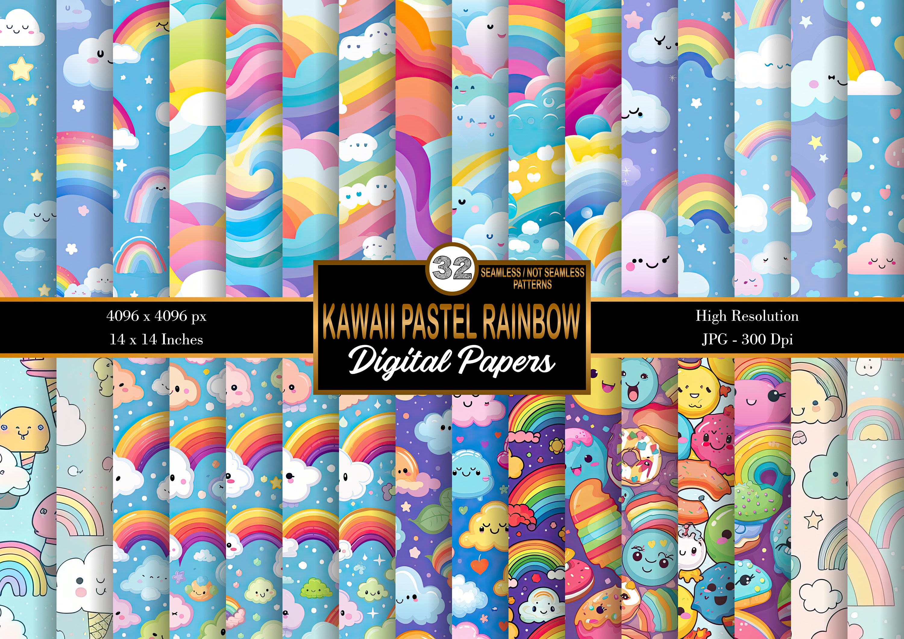 Rainbow Digital Paper Rainbow Star Digital Paper Rainbow Background ...