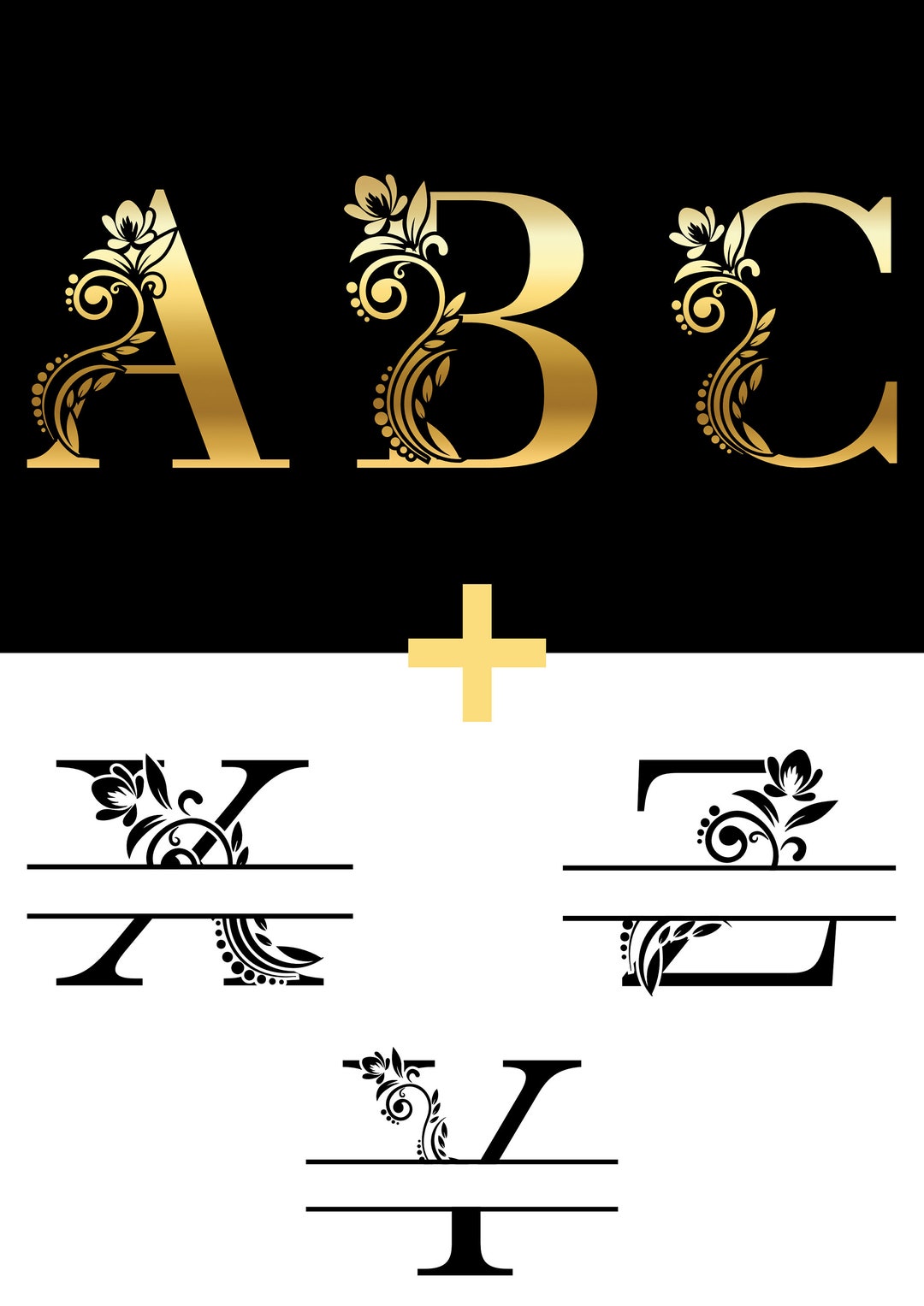 Floral Split Monogram | Floral Monogram Font | Floral Svg | Floral Svg ...