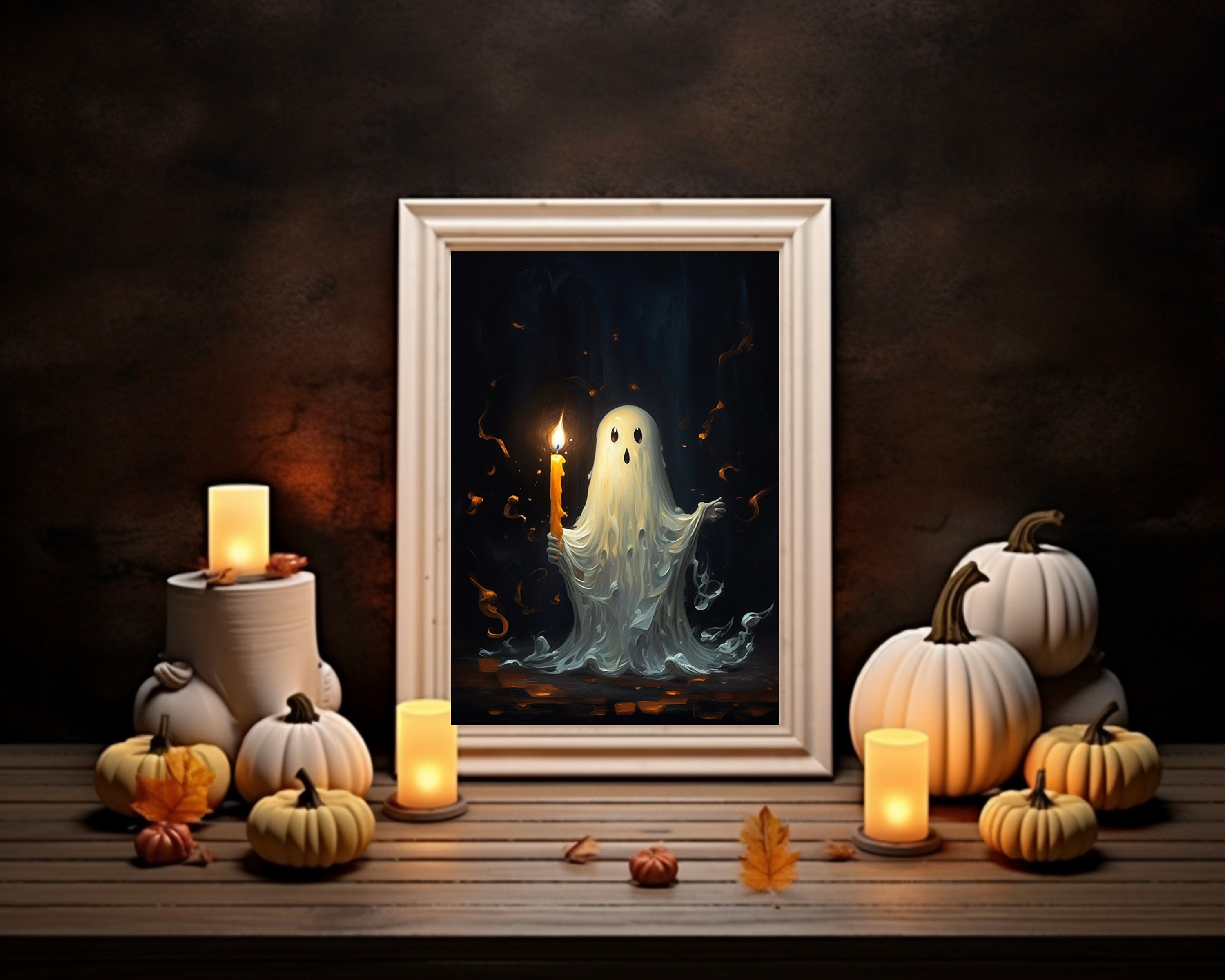 Ghost Candle Print Spooky Wall Art Haunting Home Decor Eerie Specter ...