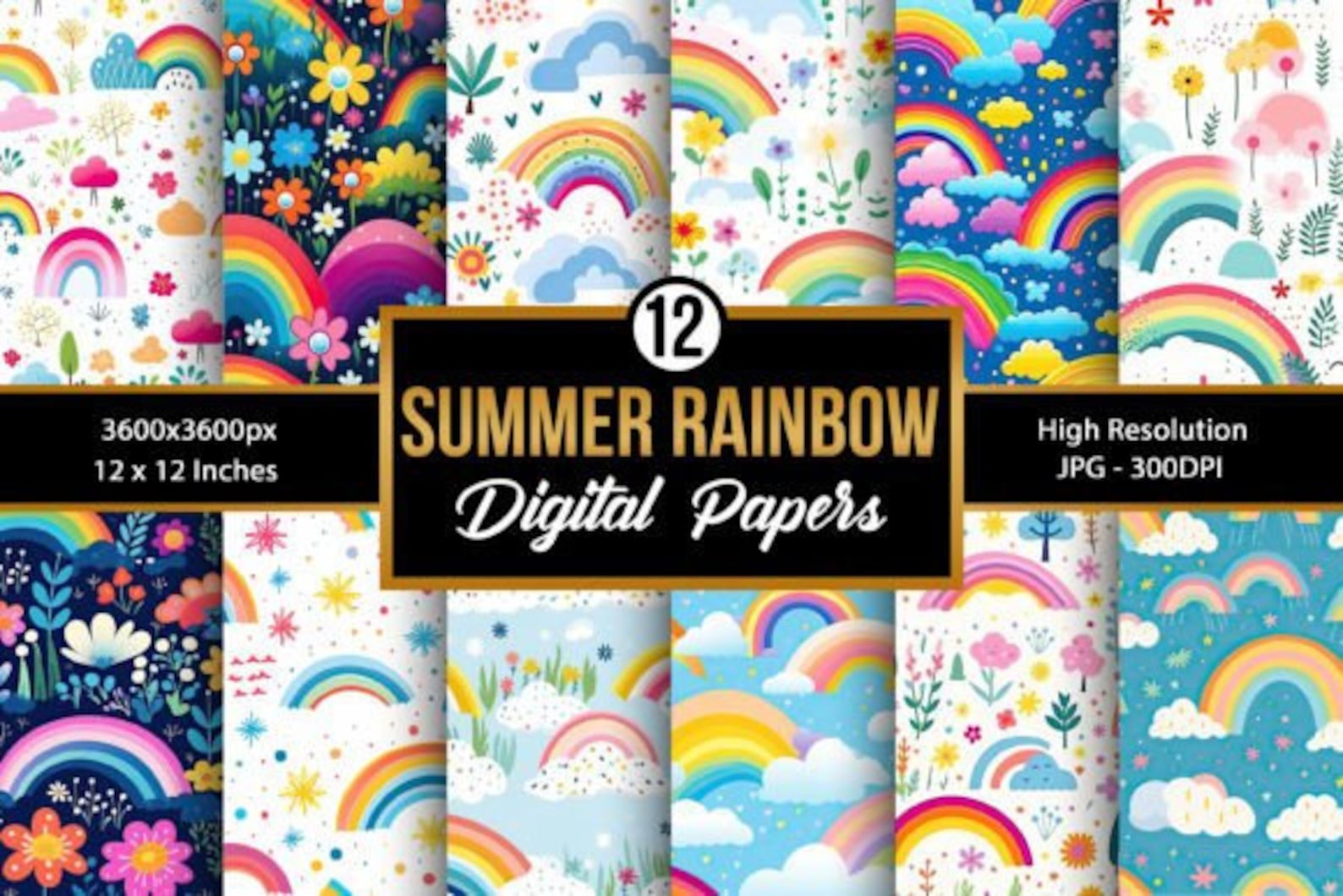 Rainbow Digital Paper Rainbow Star Digital Paper Rainbow Background ...