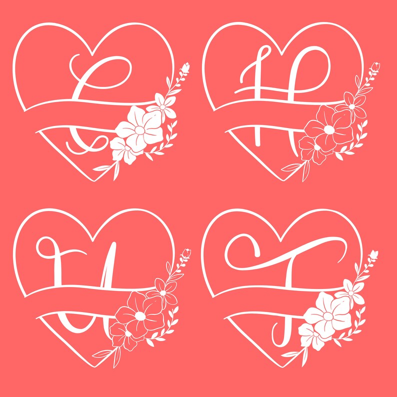 Heart Monogram Svg Flower Monogram Svg Floral Alphabet Svg Floral Split ...