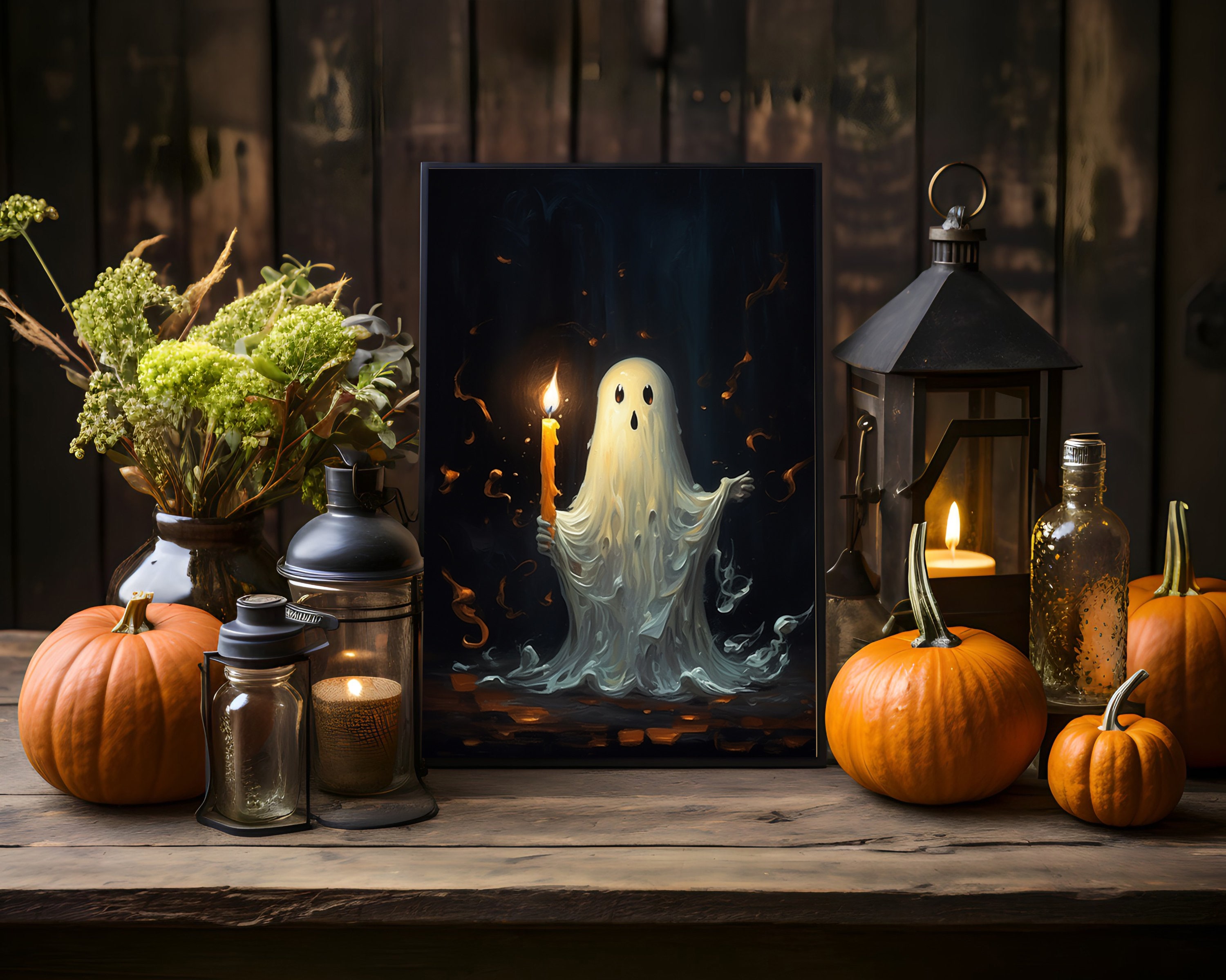 Ghost Candle Print Spooky Wall Art Haunting Home Decor Eerie Specter ...
