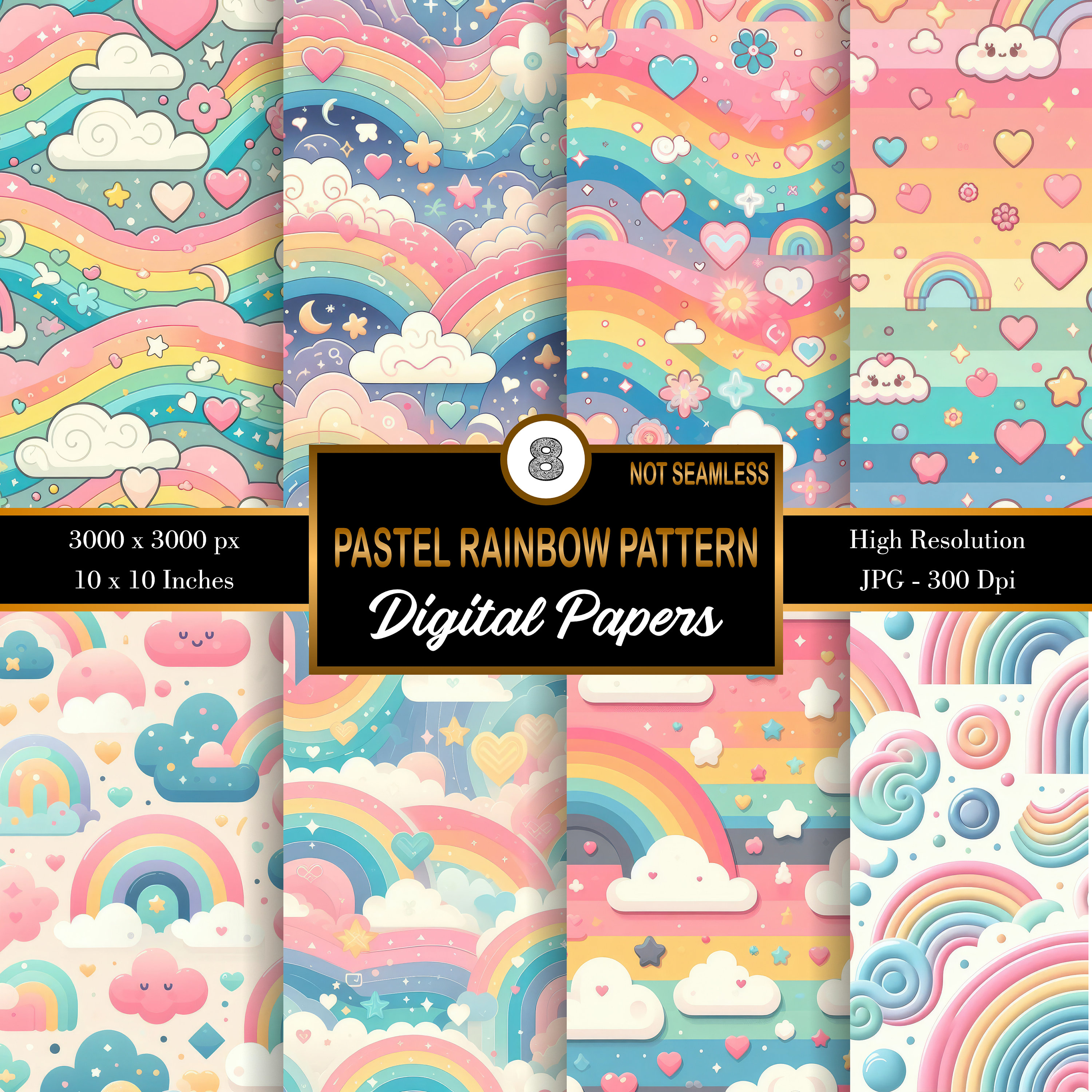 Rainbow Digital Paper, Rainbow Star Digital Paper, Rainbow Background ...