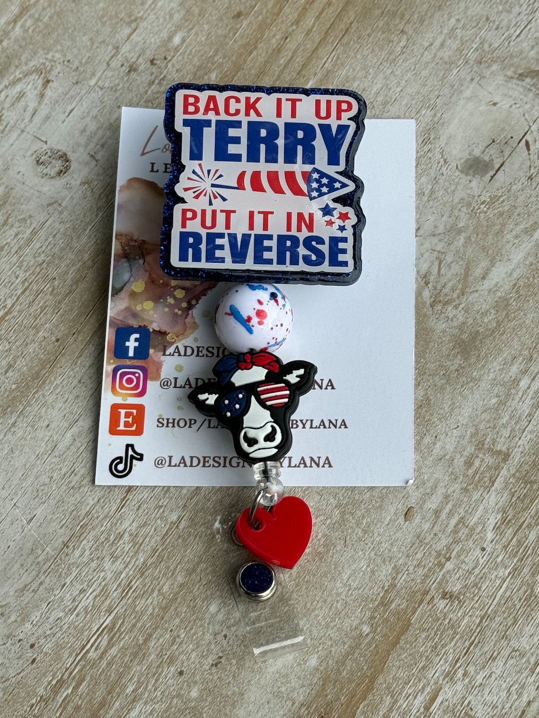 Back It up Terry Badge Reel: Patriotic Independence Day Retractable ...