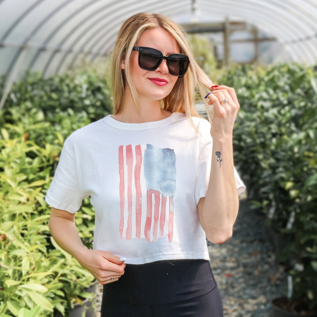 American Flag Crop Top Watercolor Flag Crop Top Patriotic T American ...