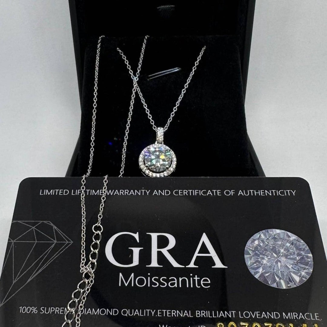 New GRA Moissanite Diamond Necklace 2 Ct Pendant Chain Fine Jewelry ...